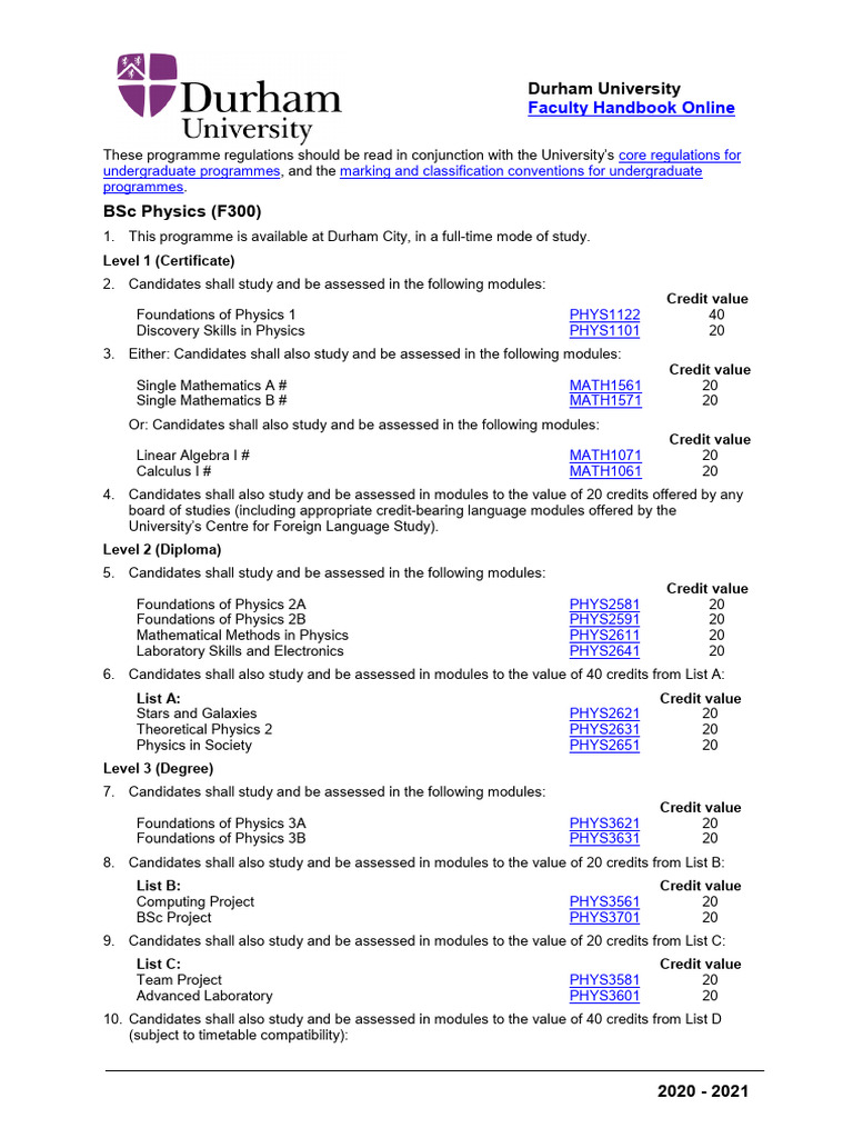 Durham Physics Undergraduate Syllabus | PDF | Physics | Physical Sciences