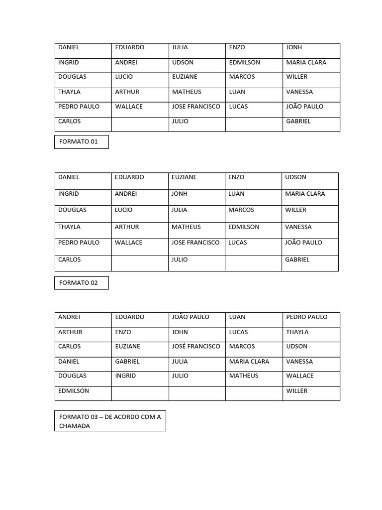 List of Names and Formats | PDF