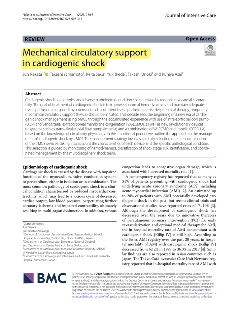 Mechanical Circulatory Support in Cardiogenic Shock (JIC2023) | PDF | Myocardial Infarction ...
