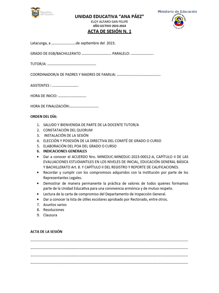 ACTA DE SESIÓN 1 | PDF