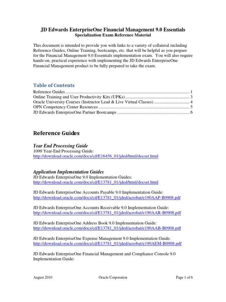 JD Edwards Enterpriseone Financial Management 9.0 Essentials | PDF ...