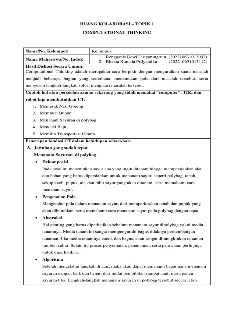 T1 - Ruang Kolaborasi - Computational Thinking | PDF