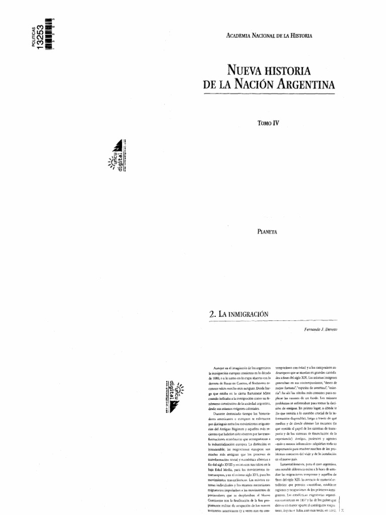 Devoto Fernando - La Inmigracion | PDF