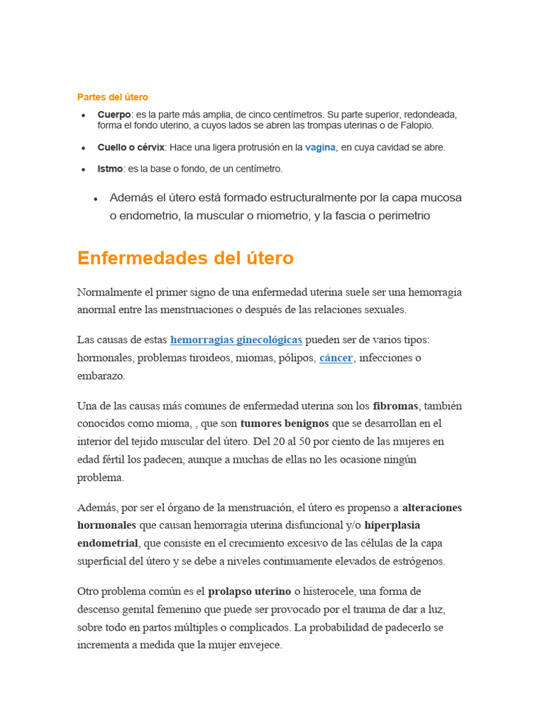 Partes Del Útero | PDF | Útero | Reproducción humana