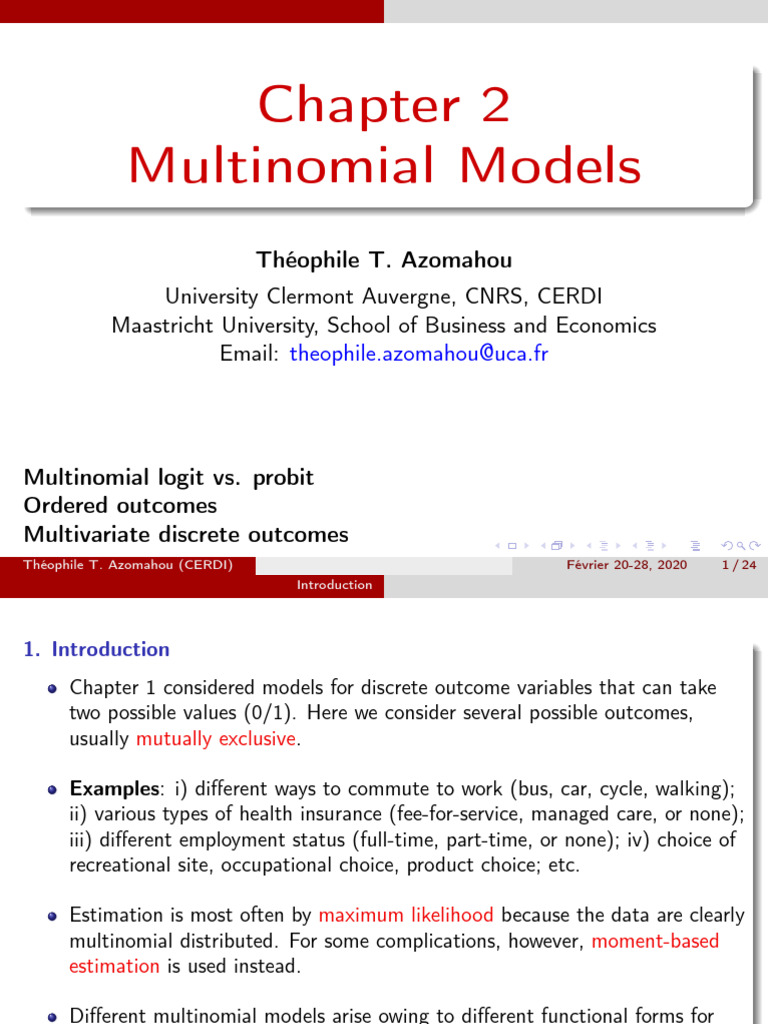 Microeconometrie Chapitre2 MultinomialModels | PDF | Logistic ...