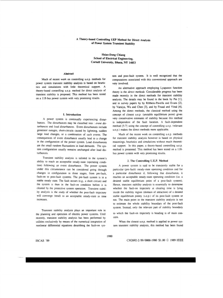 A Theory-Based Controlling Uep Method For Direct Analysis of Power System Transient Stability ...