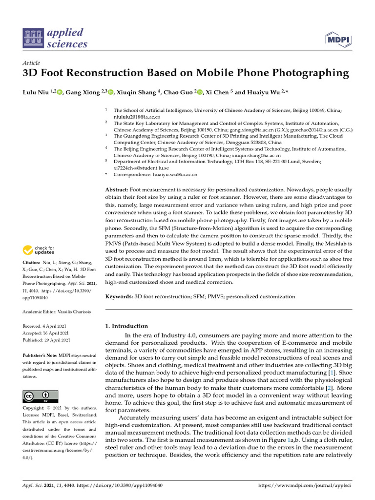 3D Foot Reconstruction Based On Mobile Phone Photographing | PDF | 3 D ...