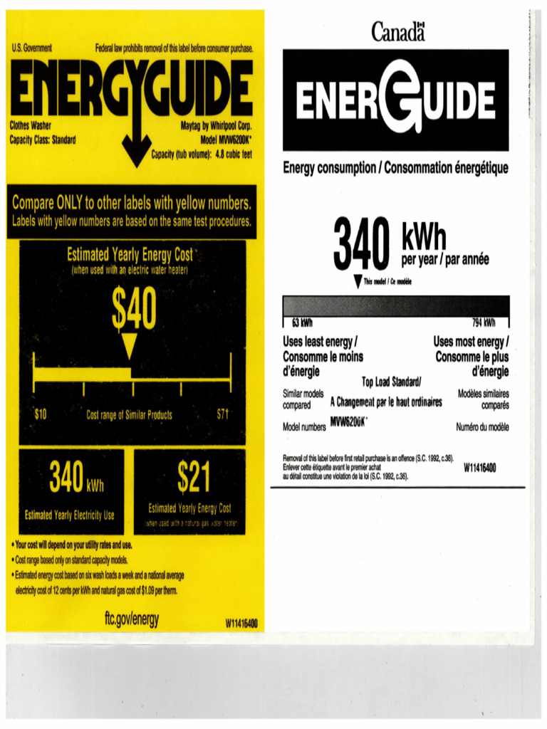 Energy Guide w11416400 | PDF