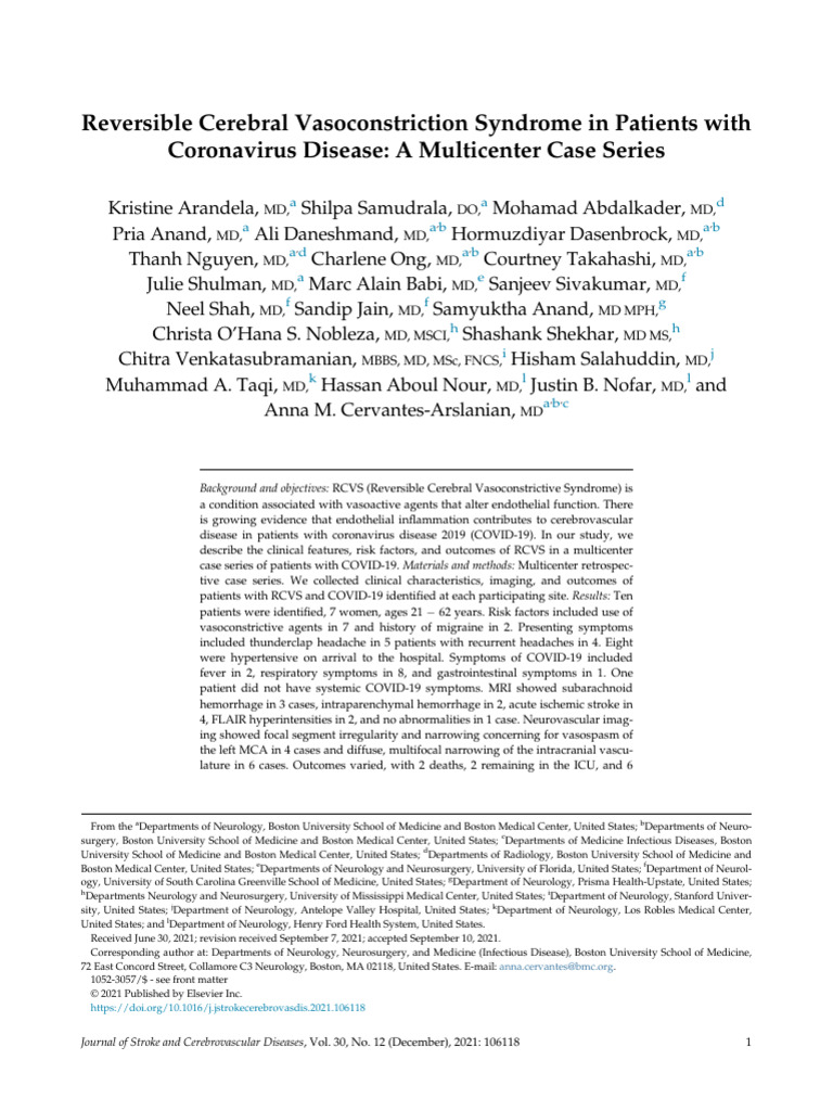 RCVS and COVID-19: A Case Series Analysis | PDF | Clinical Medicine ...