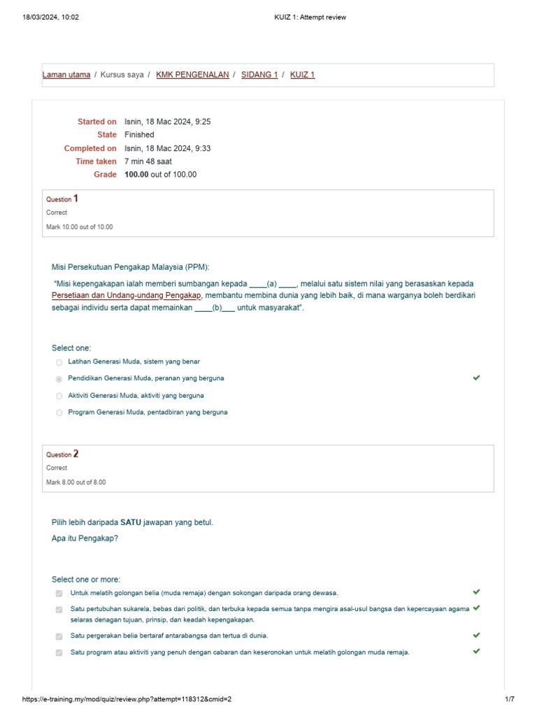 KUIZ 1_ Attempt review | PDF