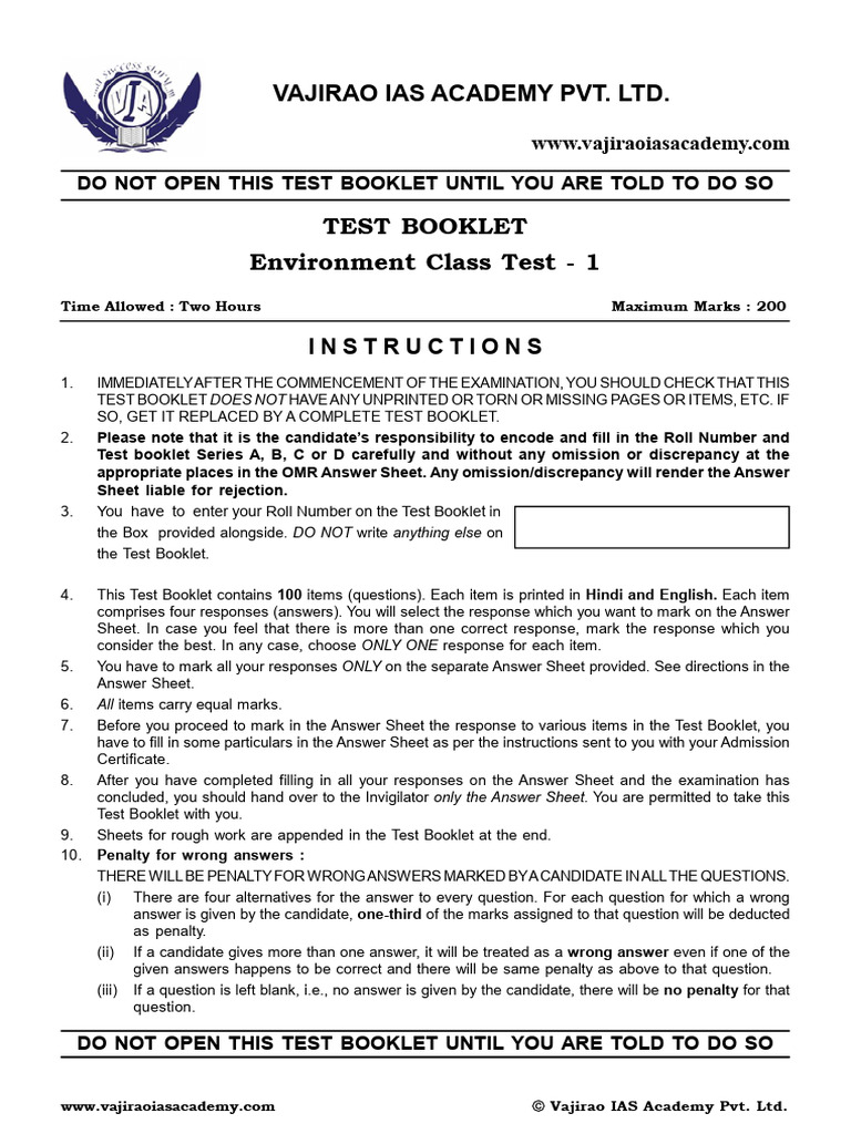 Environment Class Test 1 Question 05-04-2024 and 06-04-2024 | PDF ...