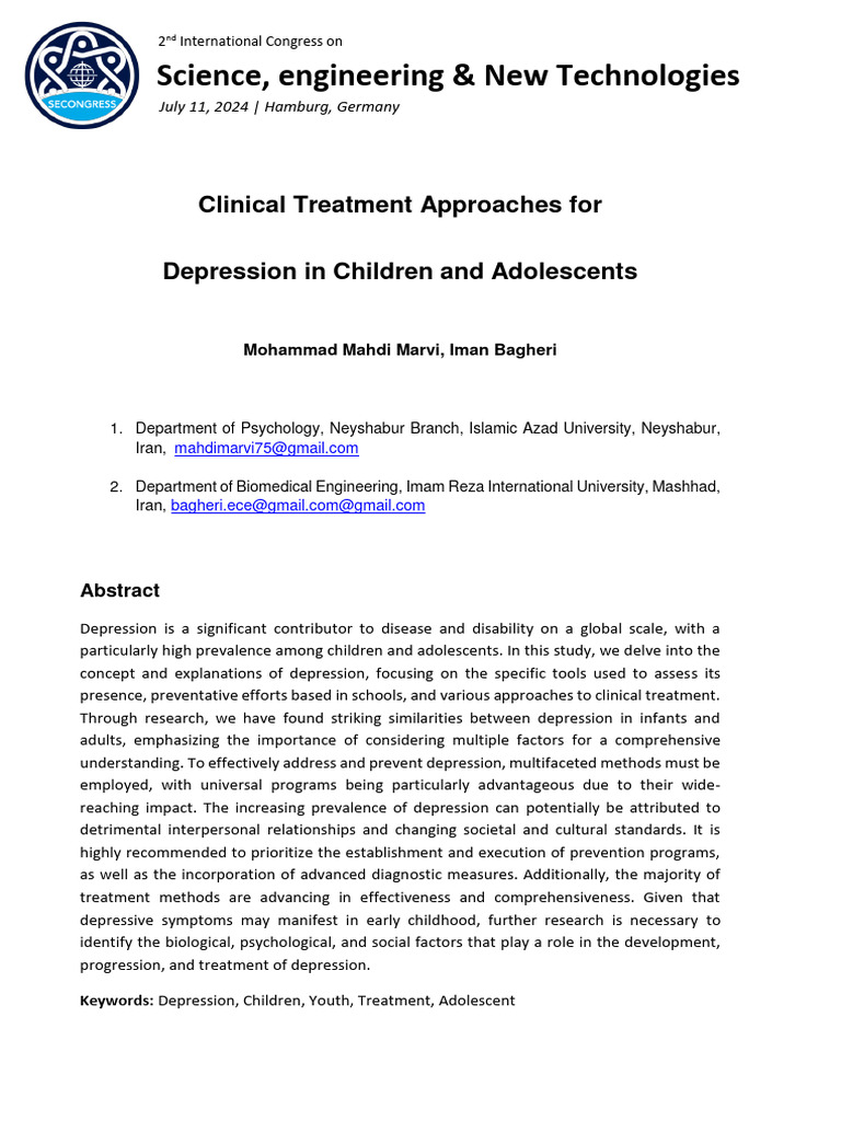 Clinical Treatment Approaches For Depression in Children and ...