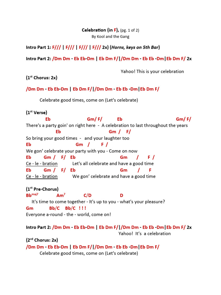 Celebration Chords and Lyrics | PDF | Song Structure | Music Theory
