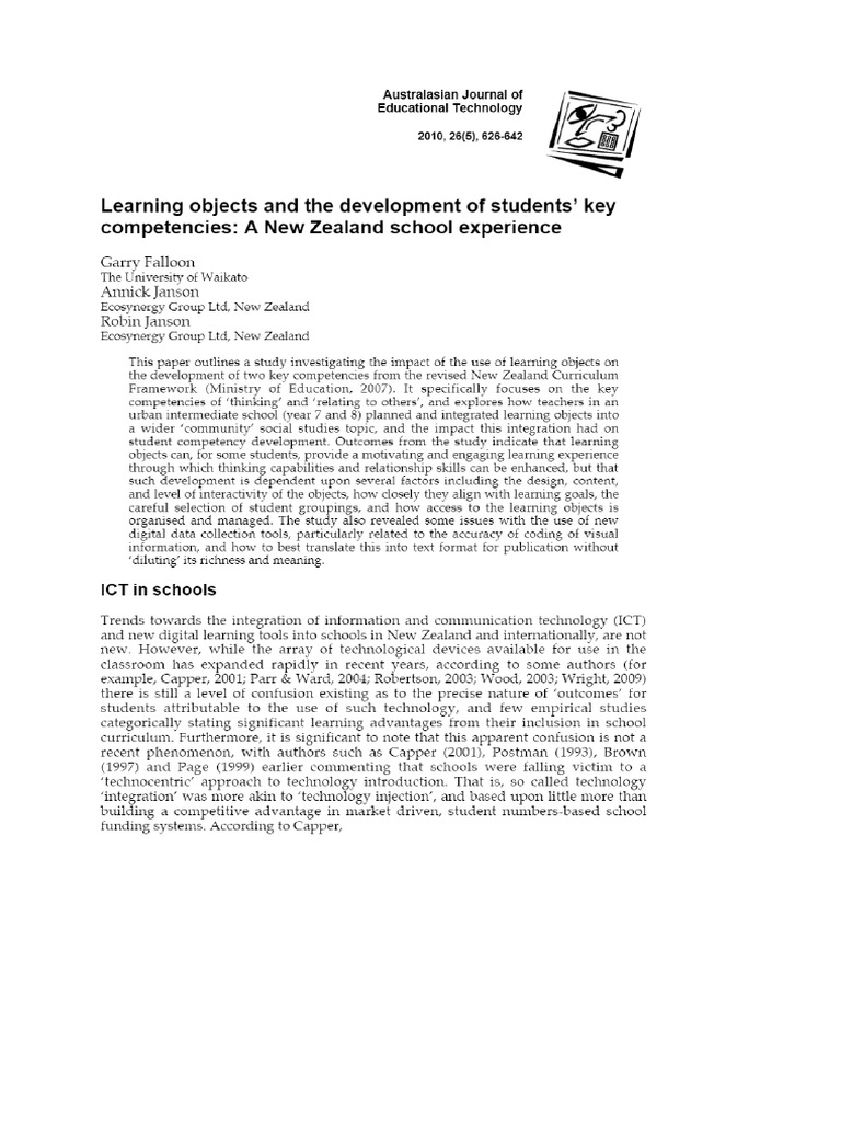 View of Learning Objects and The Development of Students' Key ...