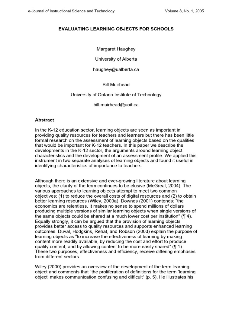 Evaluating Learning Objects For Schools | PDF | Learning | Instructional Design
