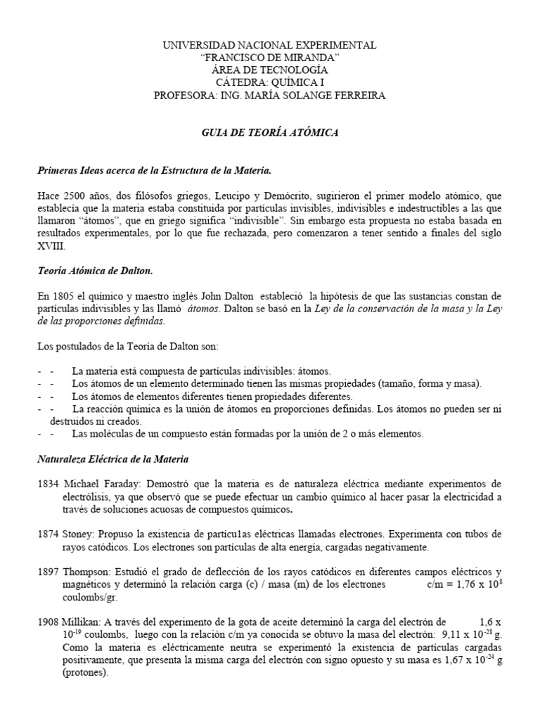 Teorias Atomicas | PDF | Átomos | Configuración electronica