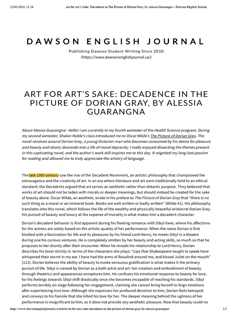 Art For Art's Sake-Decadence in The PoDG, by Alessia Guarangna-Dawson ...