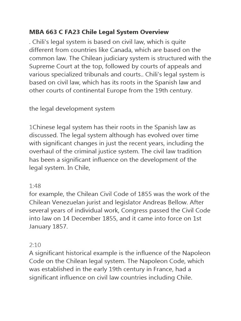 MBA 663 C FA23 Chile Legal System Overview-en-CA | PDF | Intellectual Property | Employment