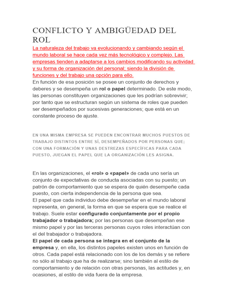 Conflicto y Ambigüedad Del Rol Psico | PDF | Comportamiento | Business