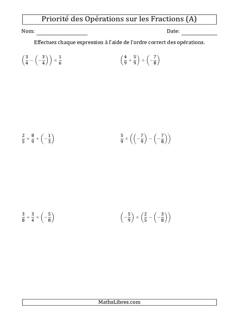 Opérations sur les Fractions | PDF | Échecs