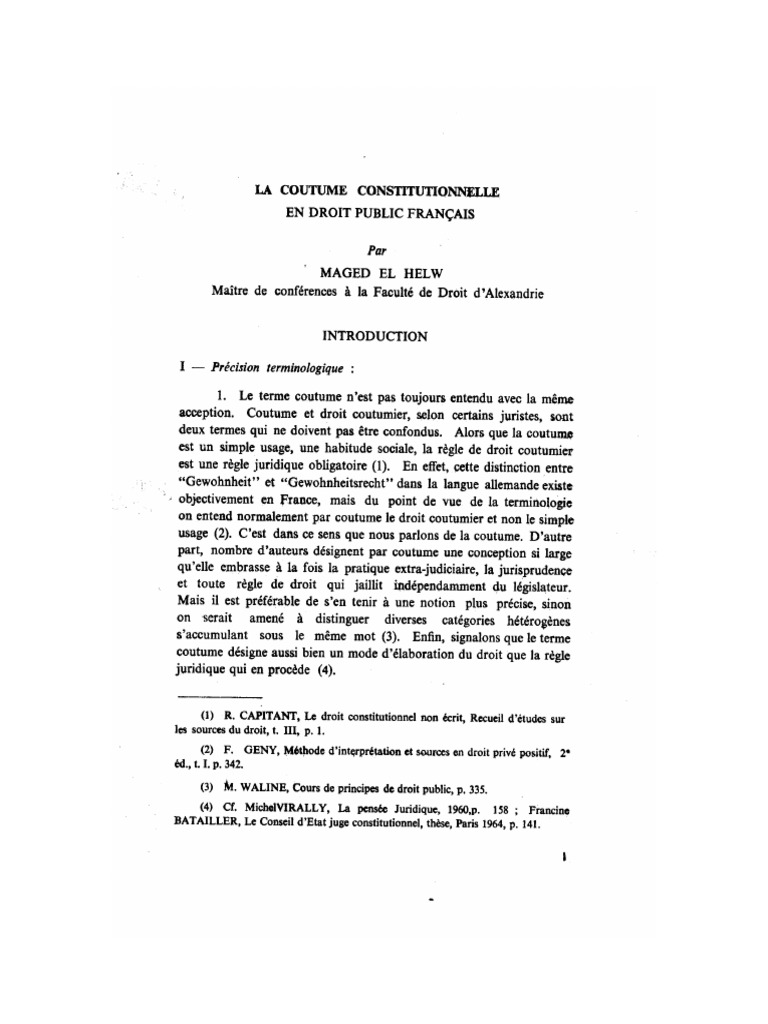 La Coutume Constitutionnelle en Droit Public Francais | PDF