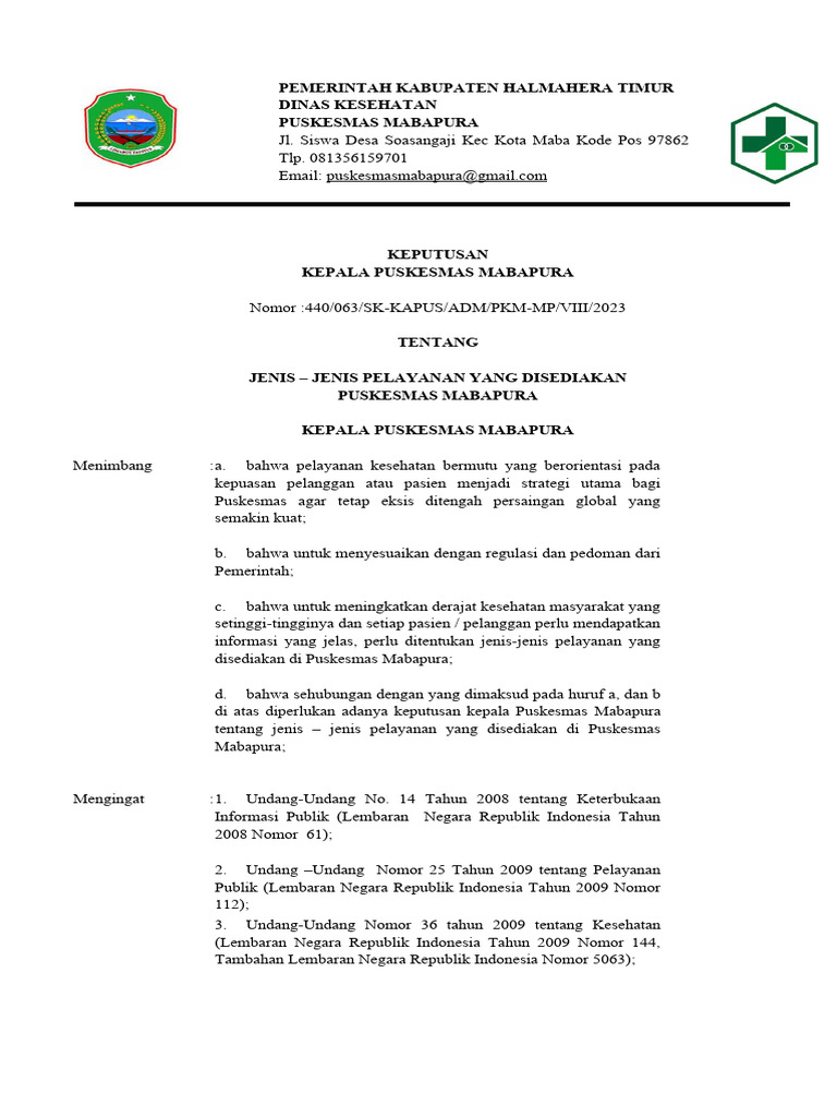 SK Jenis-Jenis Pelayanan | PDF | Pengembangan Diri