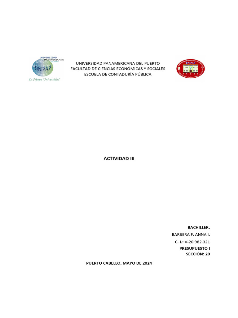Actividad III Presupuesto I | PDF | Presupuesto | Contabilidad