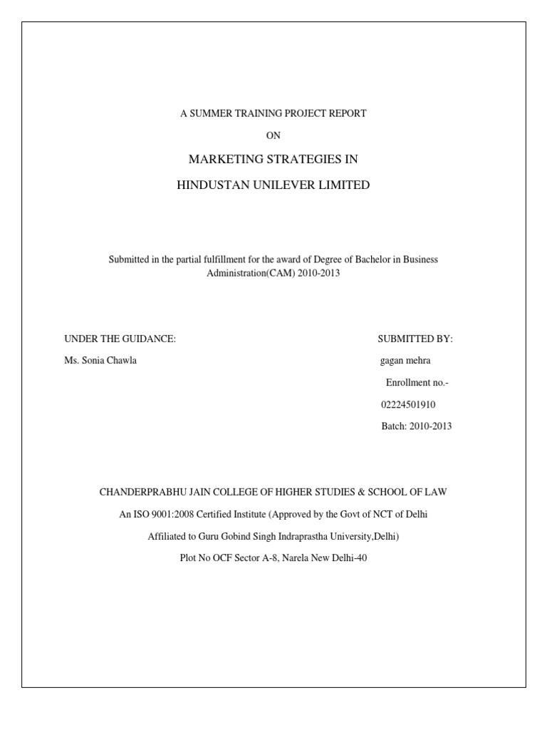 A Summer Training Project Report12 | PDF | Joint Venture | Unilever