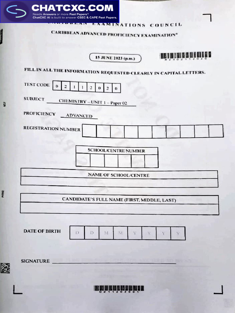 CAPE Chemistry U1 P2 2023 | PDF