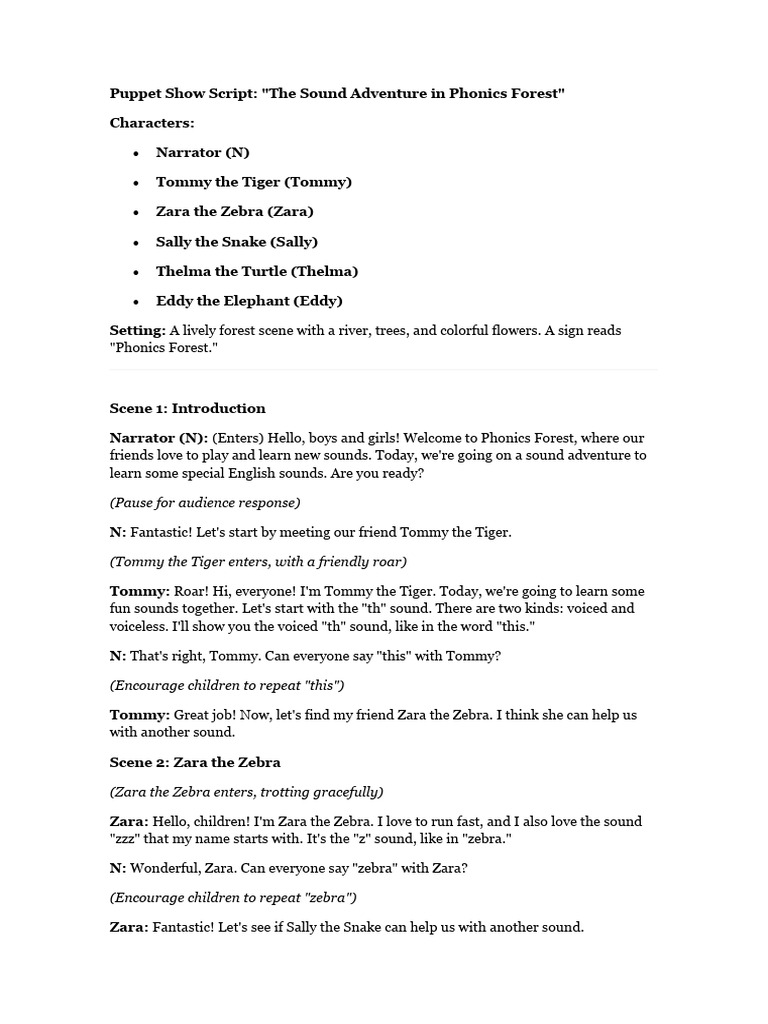 Phonics Puppet Show Script | PDF | Poetry