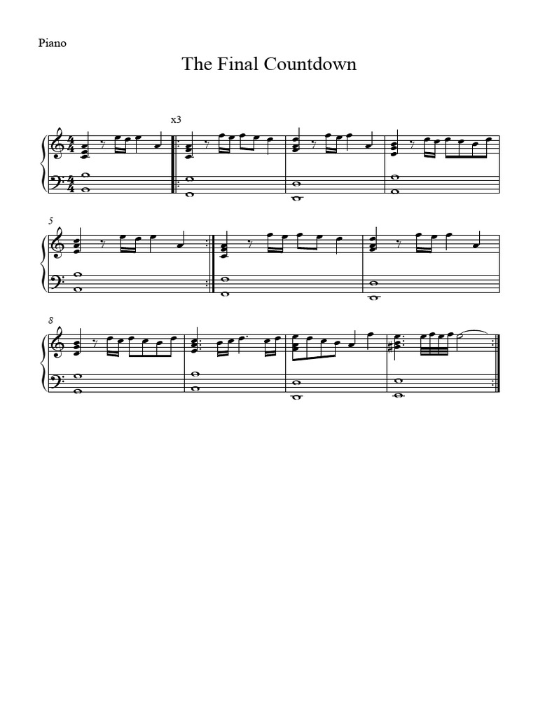 The Final Countdown Piano | PDF