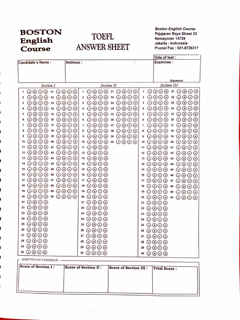 TOEFL Answer Sheet | PDF | Standardized Tests | Qualifications