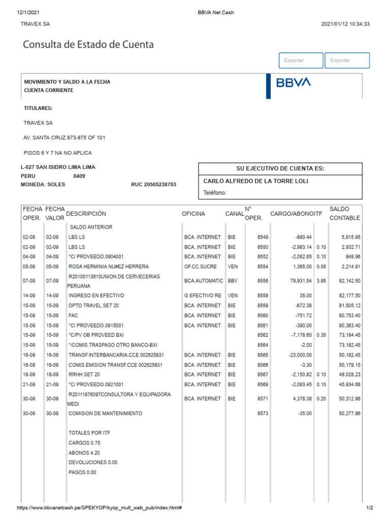 Estado de Cuenta BBVA Travex SA | PDF | Bancario