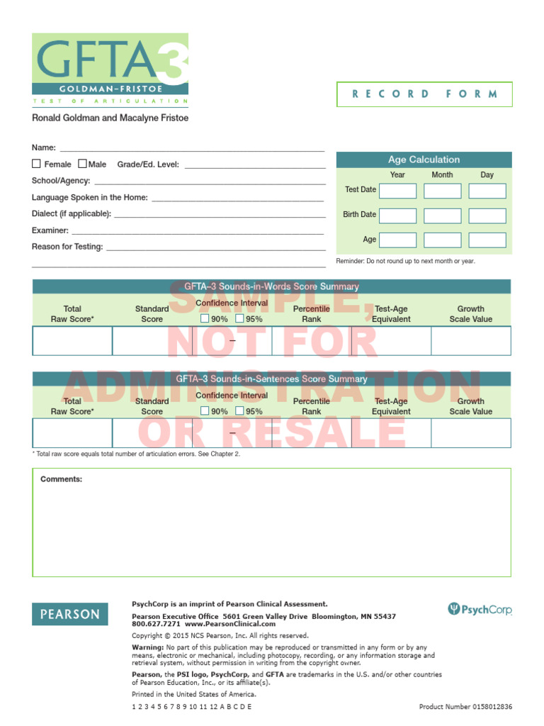GFTA-3 English Record Form | PDF | Syllable | Oral Communication