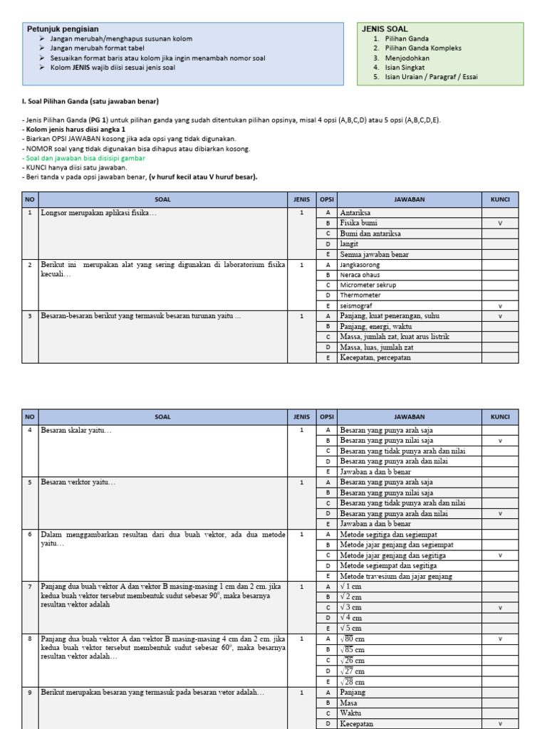 Template Soal PAT FISIKA 10 IPS | PDF