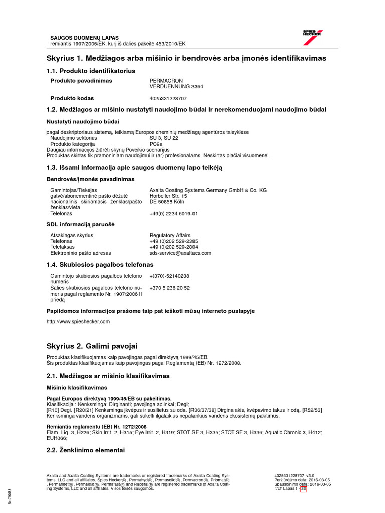 Permacron Reductor 3364 - Hoja de Seguridad | PDF