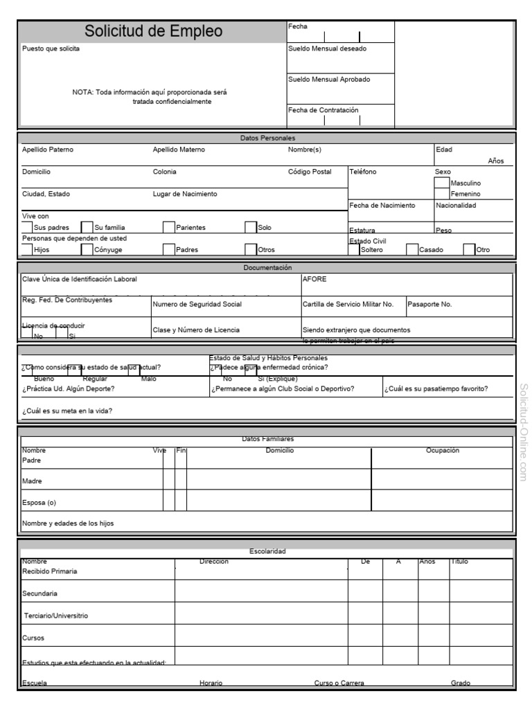 Formato Solicitud Empleo Word | PDF