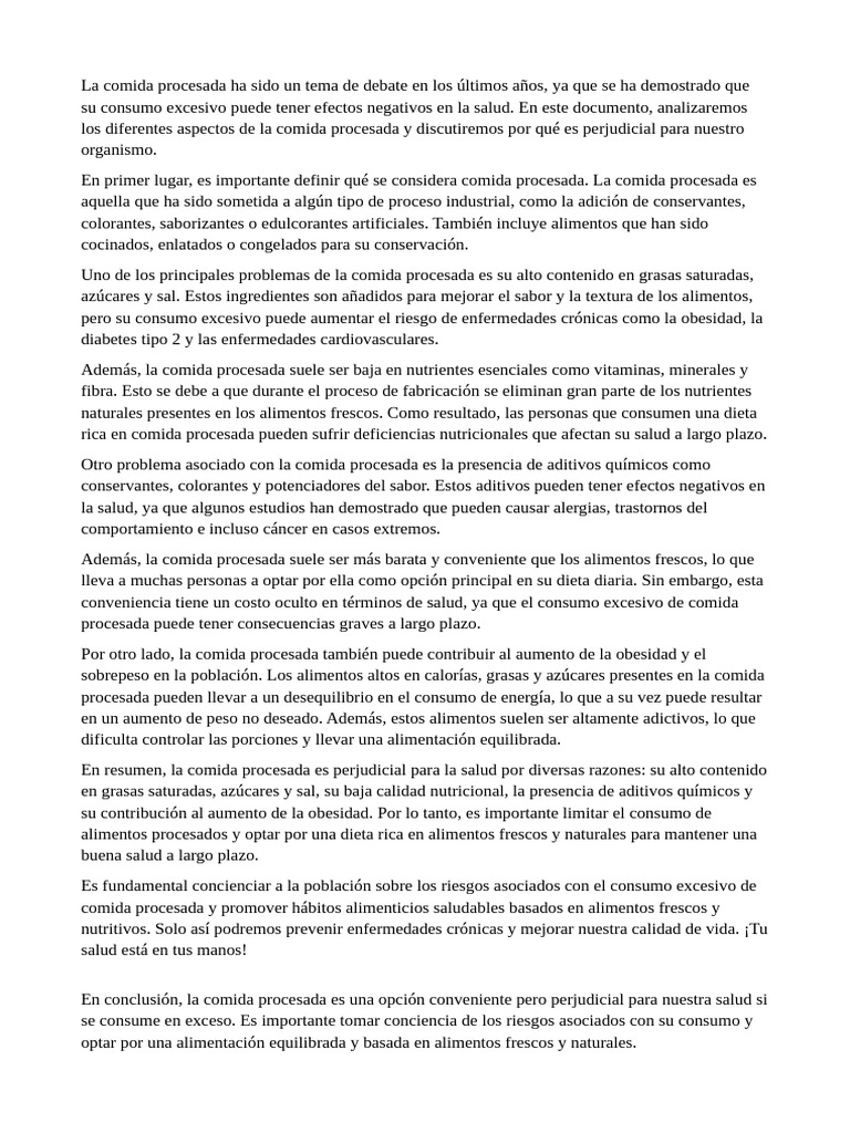 Comida Procesada Perjudicial | PDF | Alimentos | Nutrición