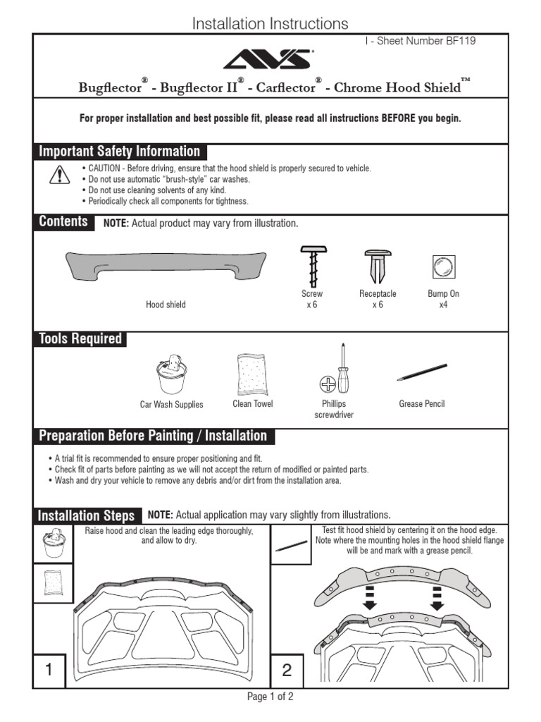 Avs Bugdeflector II Installation Instructions | PDF | Car | Vehicles