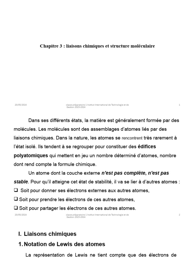 Chimie: Liaisons et Structures | PDF | Liaison chimique | Liaison covalente