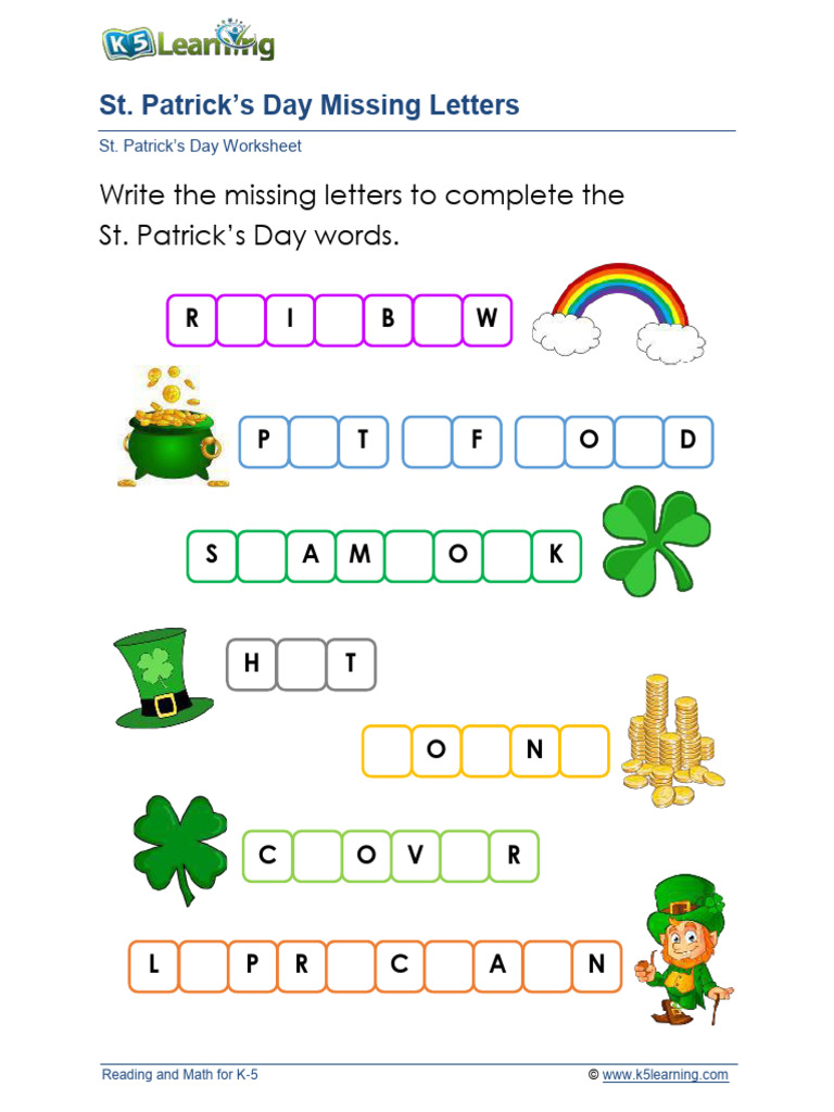 St. Patrick's Day Missing Letters Worksheet | PDF
