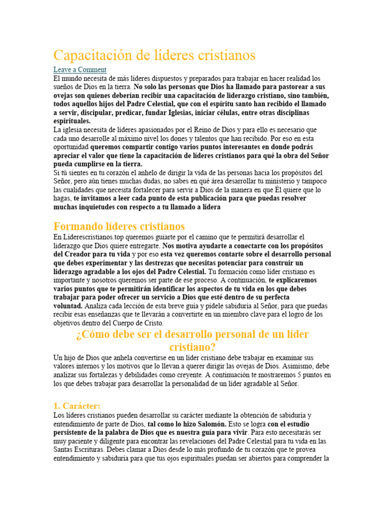 Capacitación para Líderes Cristianos | PDF | Dios | Jesús