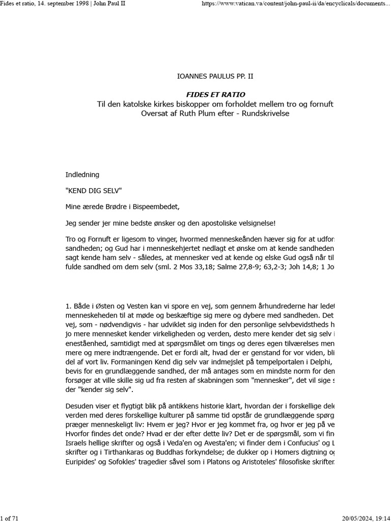 Fides Et Ratio, 14. September 1998 John Paul II - DA | PDF