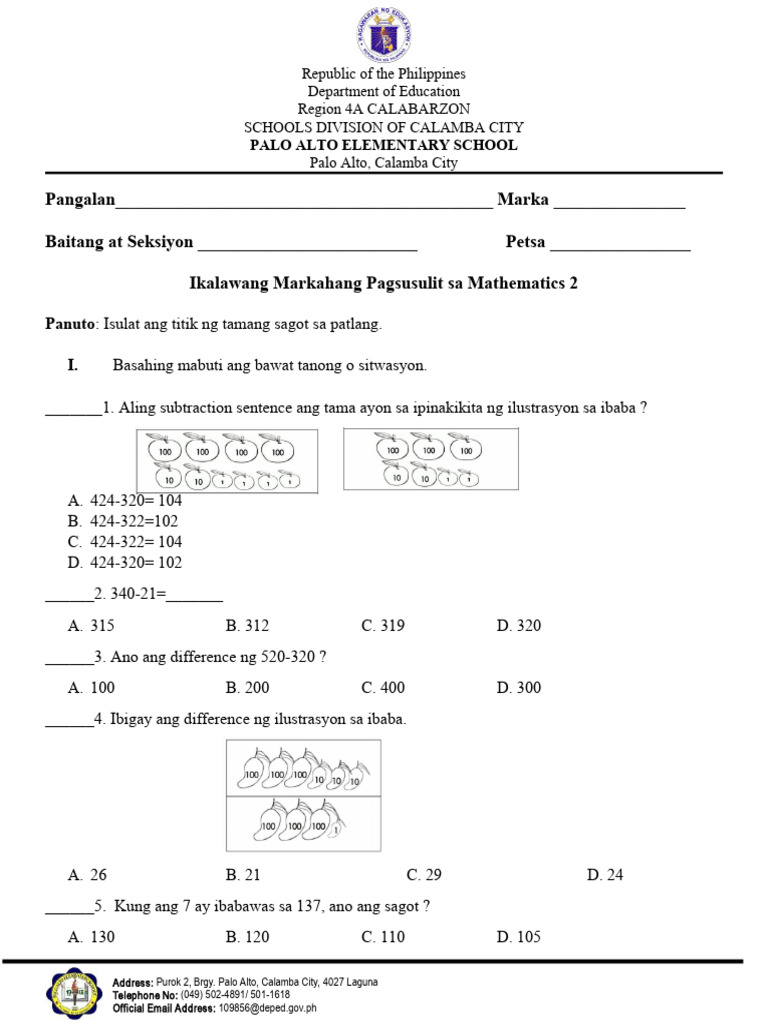 MATH 2ND PERIODICAL TEST With KEY | PDF