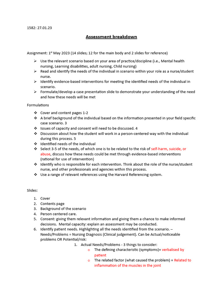 1582 assignment breakdown | PDF | Nursing | Medical Diagnosis