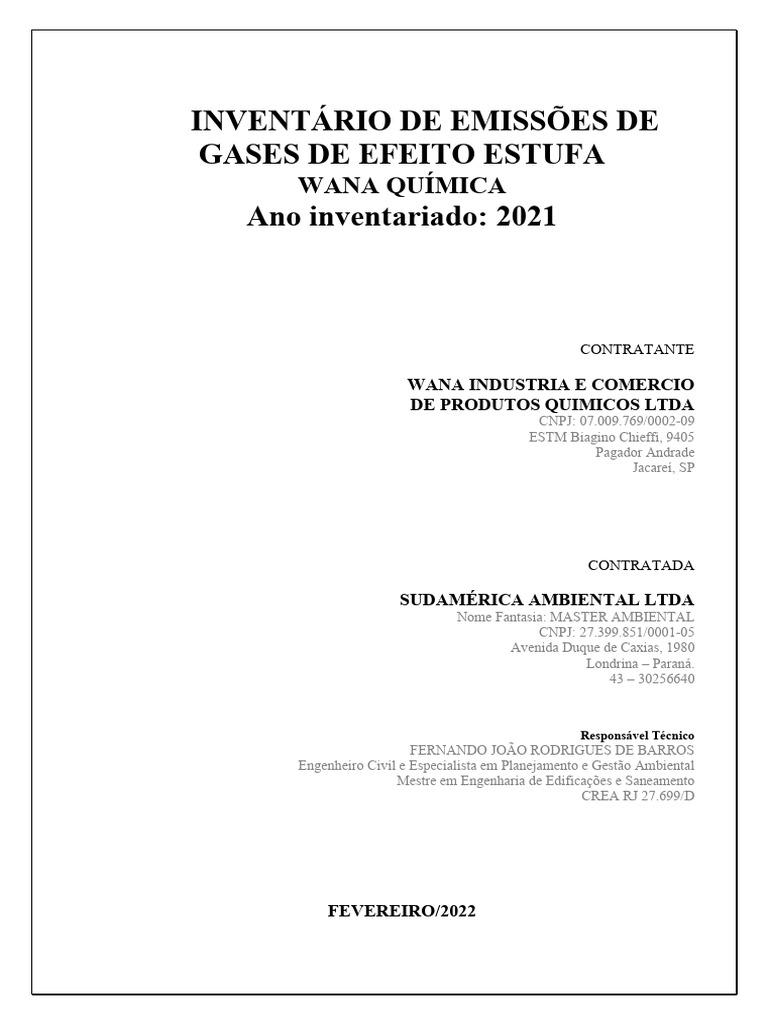 Inventario Gee - Wana Quimica - R02 | PDF | Gás de efeito estufa ...