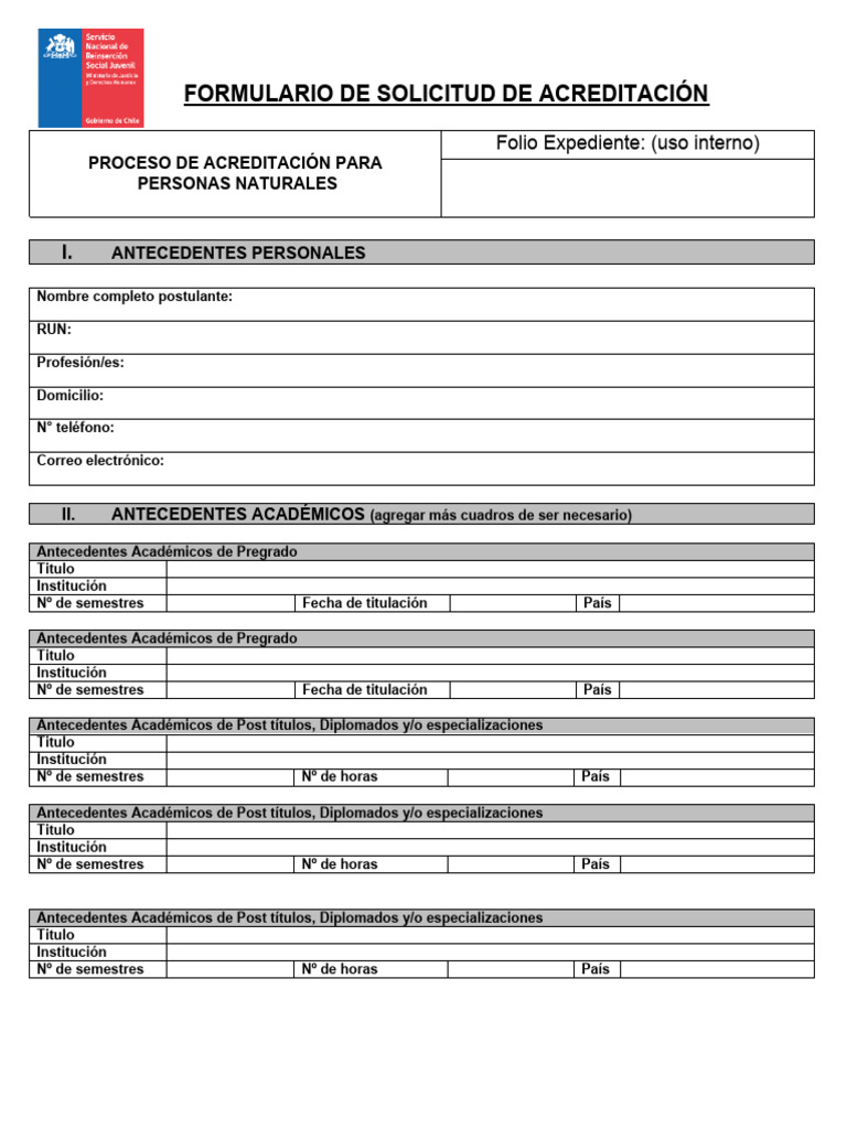 Formulario de Solicitud de Acreditacion Personas Naturales SNRSJ VF Se ...