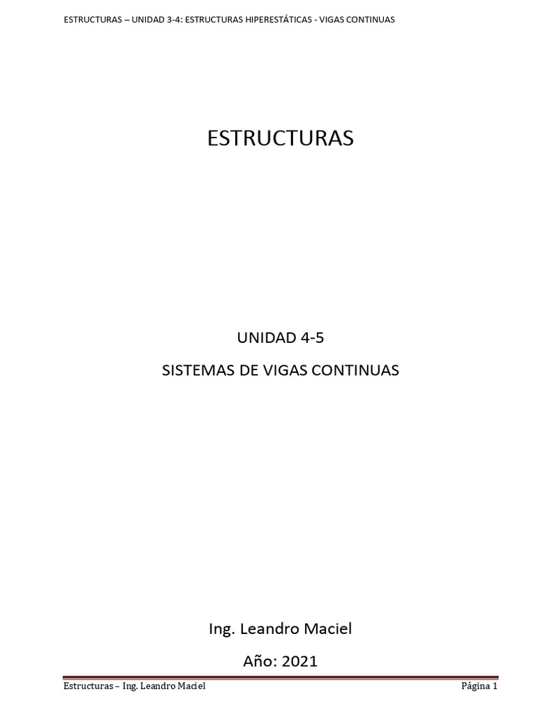 Unidad 4-5 - Sistemas de Vigas Continuas | PDF | Viga (Estructura) | Rigidez