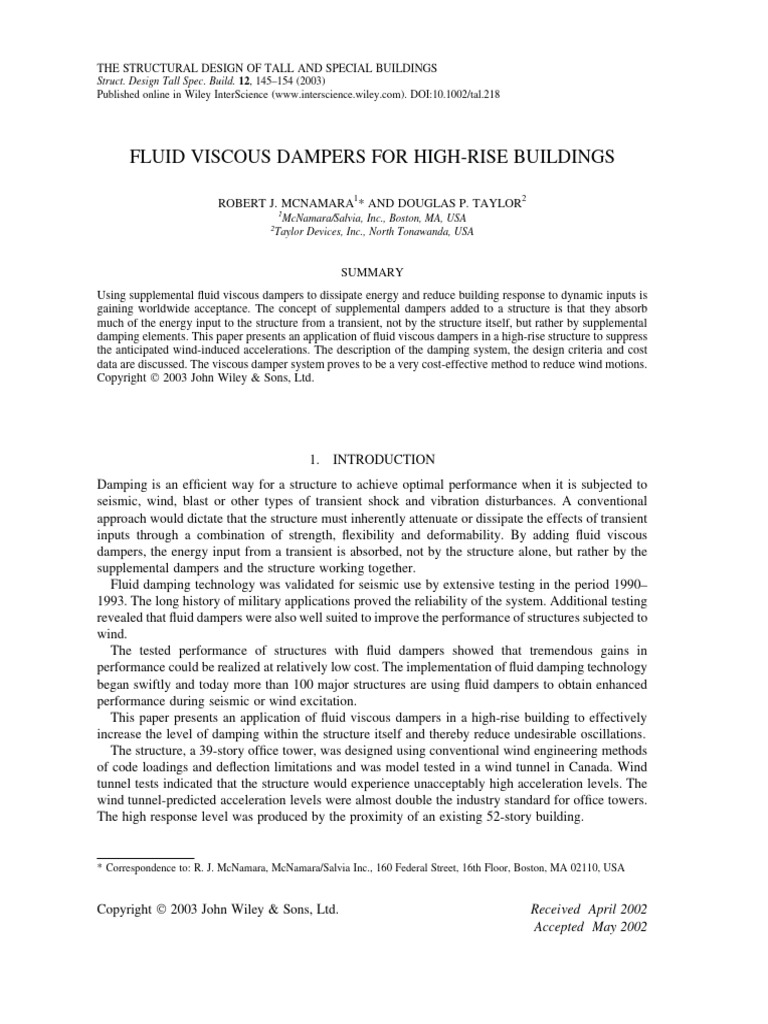 Structural Design Tall Build 2003 Mcnamara Fluid Viscous Dampers For High‐rise Buildings