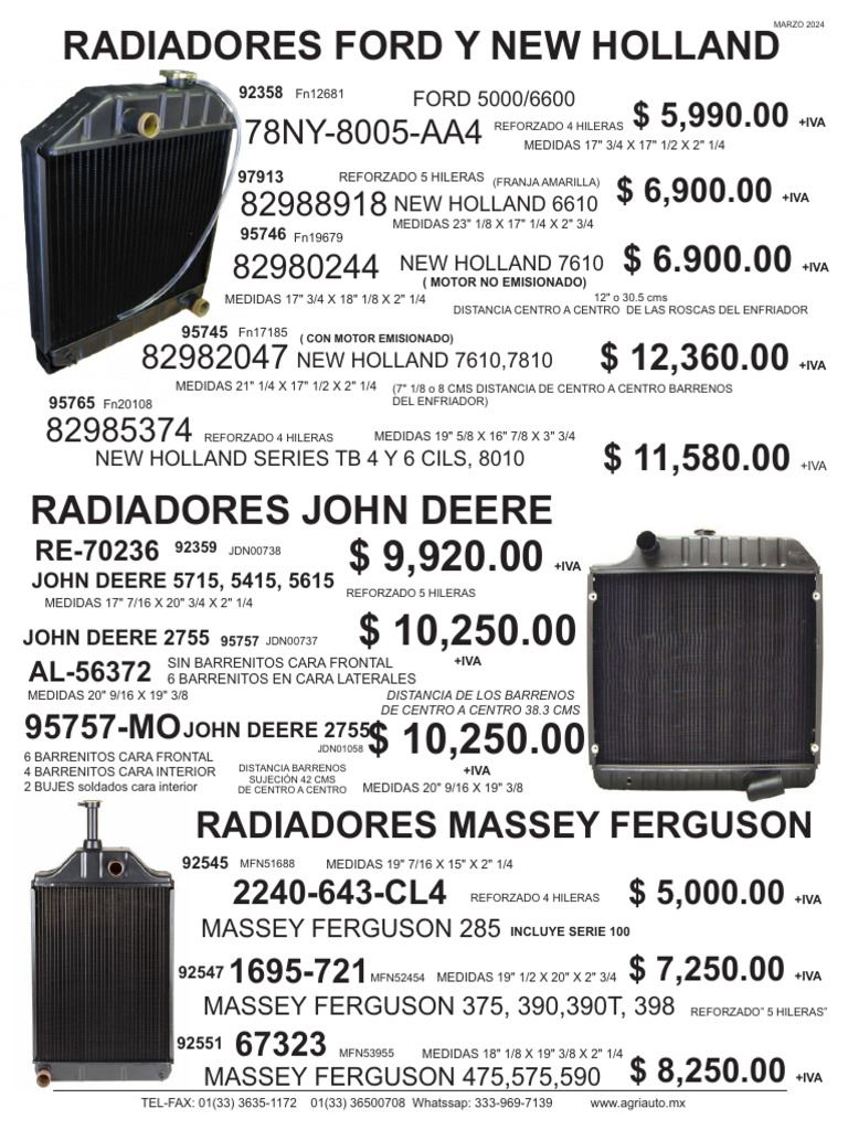 Catálogo de Radiadores Agriauto 2024 | PDF | Máquinas | Ingeniería mecánica